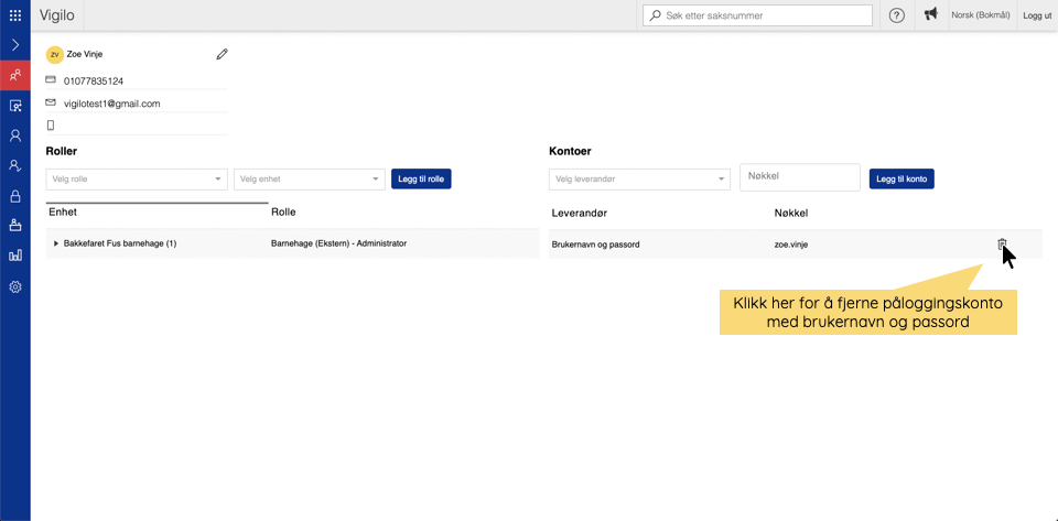 Legge til brukere, roller og nøkkel – Vigilo Forvaltning Skole
